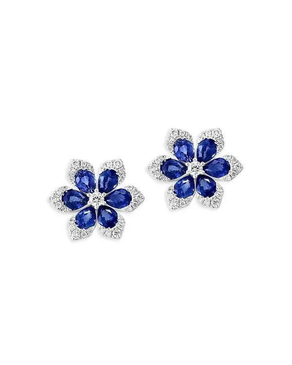 Bloomingdale'S Sapphire And Diamond Flower Stud Earrings - Blue/white