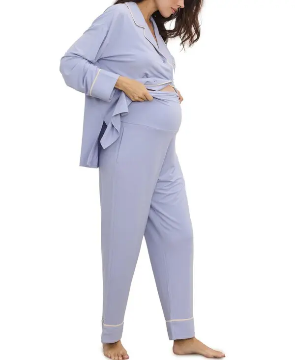 Hatch Collection Ultra Soft Maternity Jersey Pj 1- Set - Sky With Petal Piping