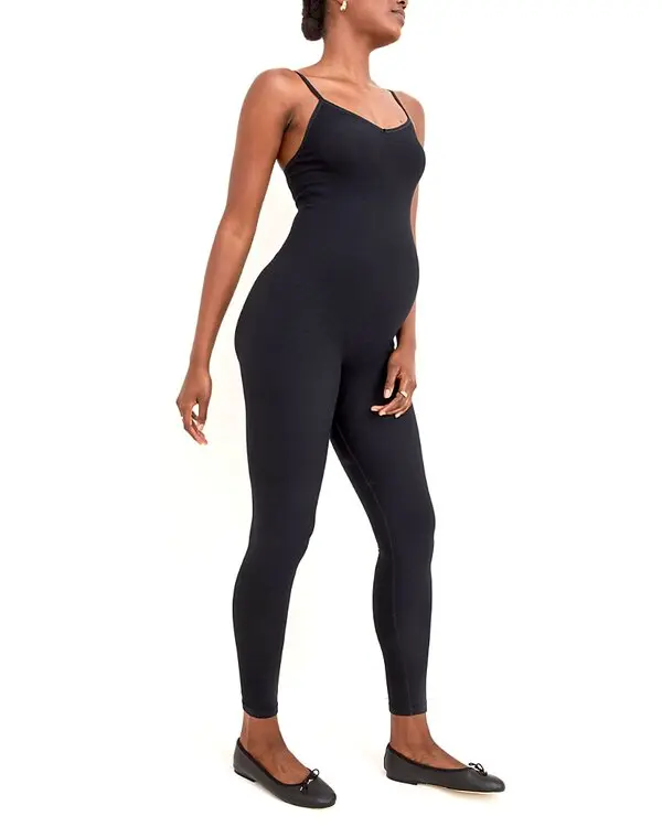 Hatch Collection Body Rib Maternity Unitard - Black