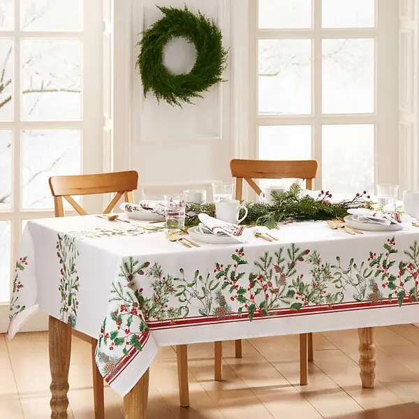 ELRENE HOME FASHIONS Winter Holiday Berry Fabric Tablecloth, 144 X 60 - Multi