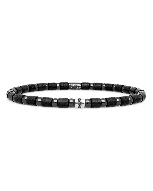 Roberto Demeglio 18k White Gold, Carbon Fiber, And Diamond Bead Stretch Bracelet - Black/white
