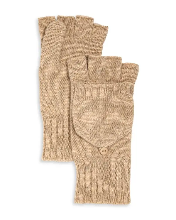 Bloomingdale'S Ribbed Knit Cashmere Pop Top Mittens - Taupe