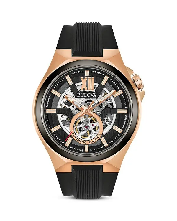 Bulova Maquina 46mm Watch - Rose Gold/black