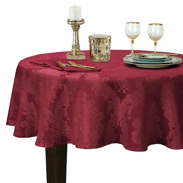 ELRENE HOME FASHIONS Barcelona Jacquard Damask Round Tablecloth, 90 X 90 - Burgundy