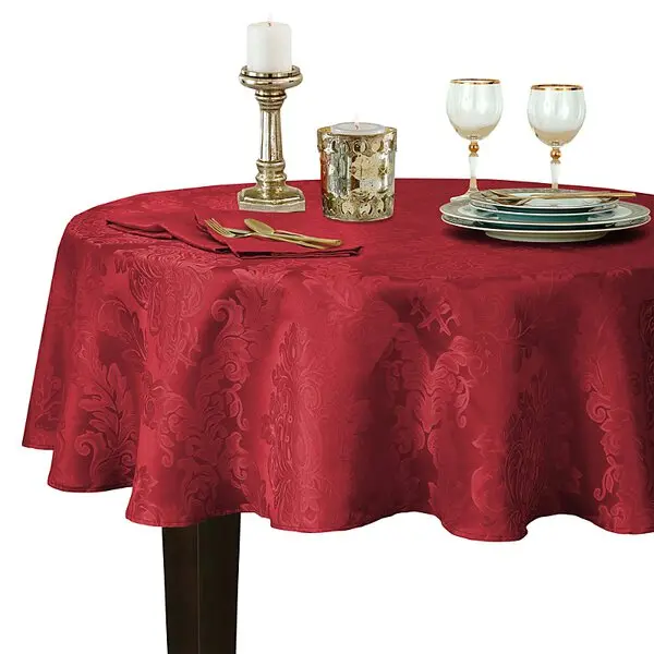 ELRENE HOME FASHIONS Barcelona Jacquard Damask Round Tablecloth, 90 X 90 - Red