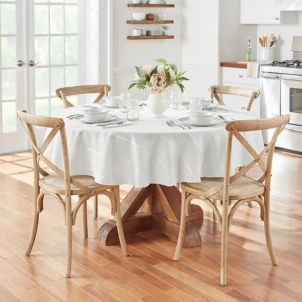 ELRENE HOME FASHIONS Elegance Plaid Jacquard Round Tablecloth, 90 X 90 - White