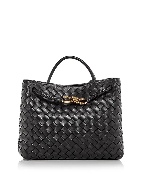 Bottega Veneta Medium Andiamo Intrecciato Shoulder Bag - Black/gold Leather
