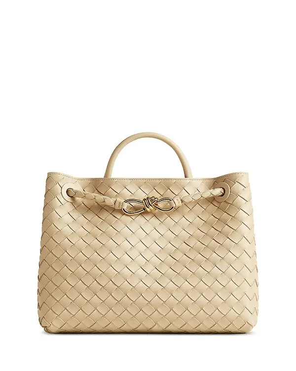 Bottega Veneta Medium Andiamo Intrecciato Shoulder Bag - Tufo/muse Brass Leather