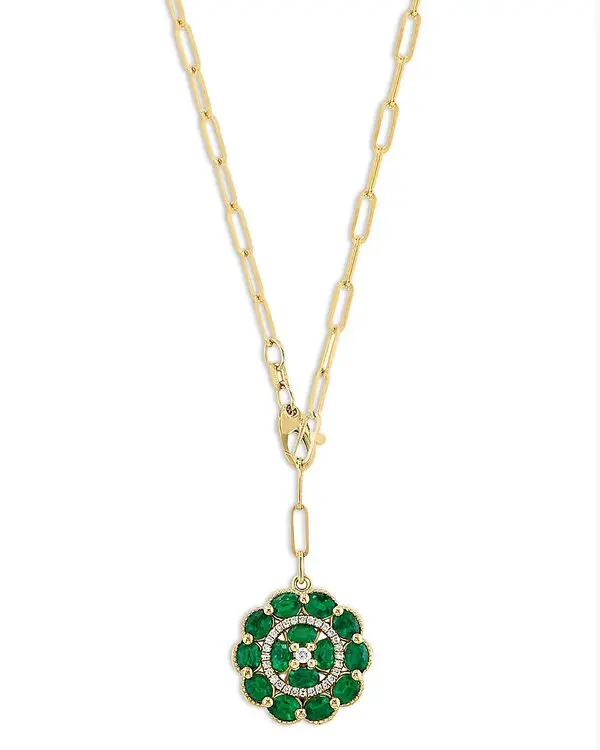 Bloomingdale'S Emerald & Diamond Medallion Pendant Necklace - Green/gold