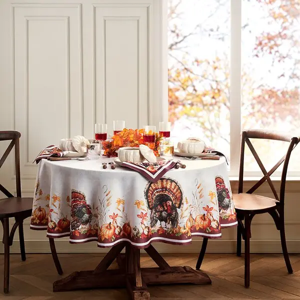 ELRENE HOME FASHIONS Autumn Heritage Turkey Engineered Tablecloth, 60 X 84 Round - Multi