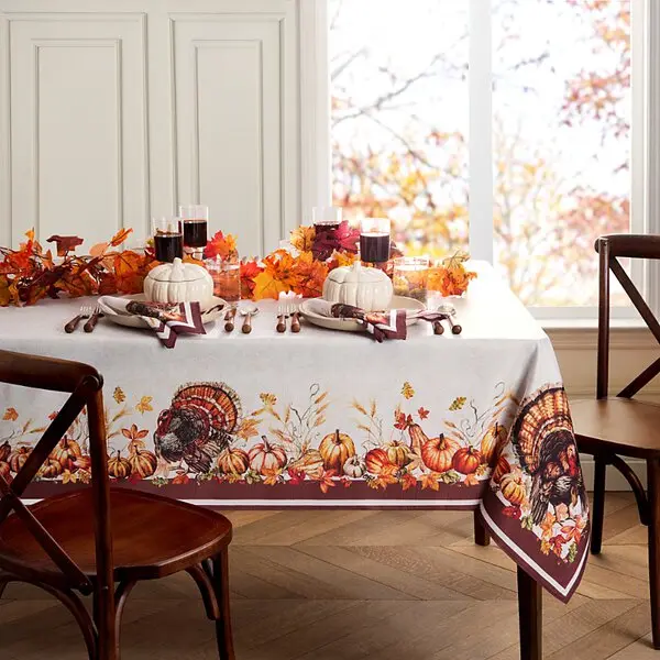 ELRENE HOME FASHIONS Autumn Heritage Turkey Engineered Tablecloth, 60 X 144 - Multi