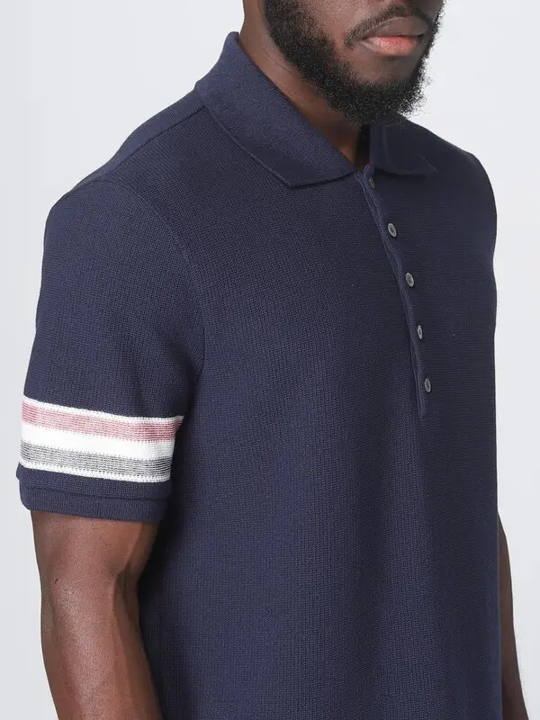 Thom Browne Polo Shirt In Cotton - Blue
