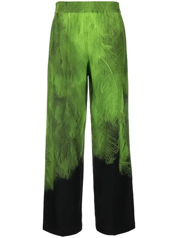 Victoria Beckham Feather-print Silk Trousers