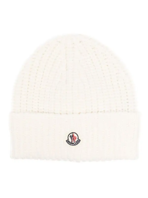 Moncler Logo-patch Ribbed-knit Beanie - White