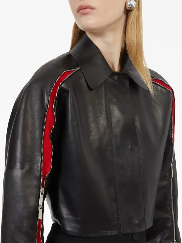 Ferragamo Zip-Detail Cropped Leather Jacket In Black - 72% Off