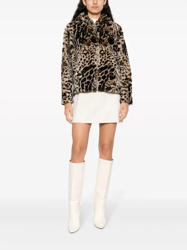 YVES SALOMON Leopard-print Shearling Hooded Jacket