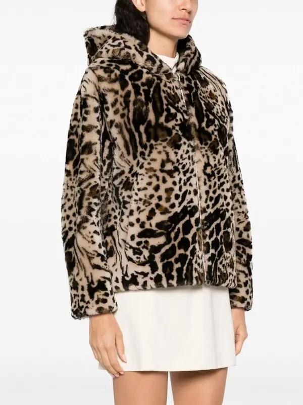 YVES SALOMON Leopard-print Shearling Hooded Jacket