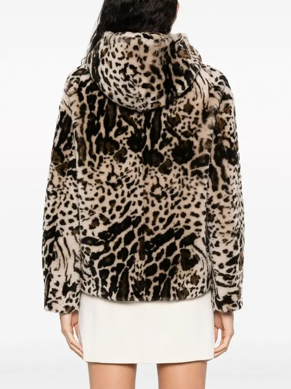 YVES SALOMON Leopard-print Shearling Hooded Jacket