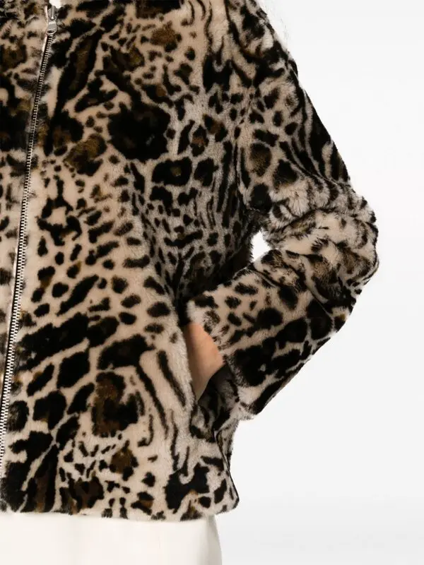 YVES SALOMON Leopard-print Shearling Hooded Jacket