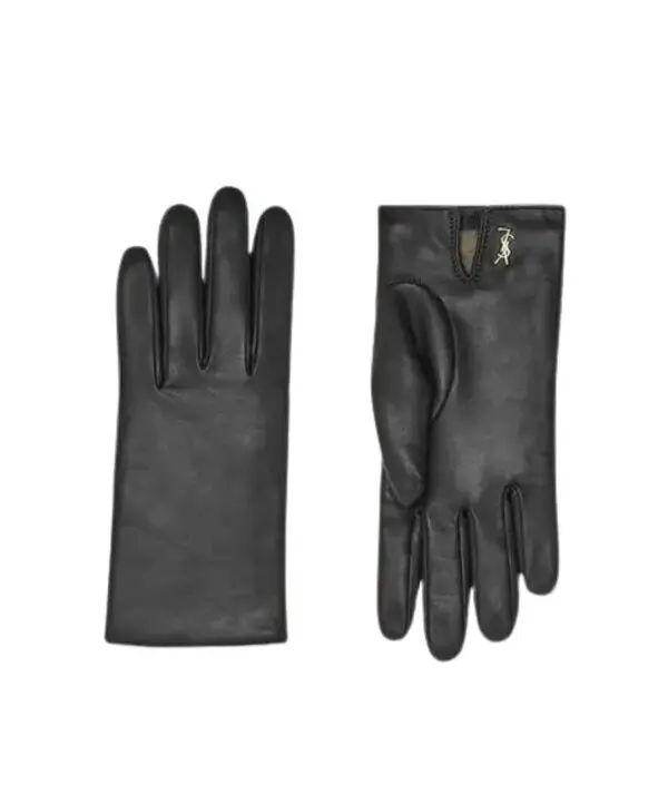 Saint Laurent Cassandre Leather Gloves - Black
