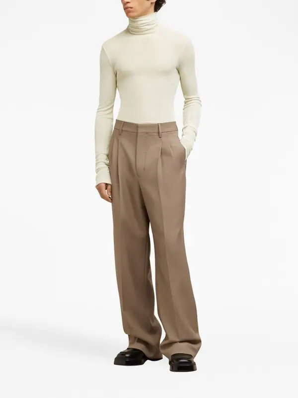 AMI Paris Ribbed Roll-neck Top - Neutrals