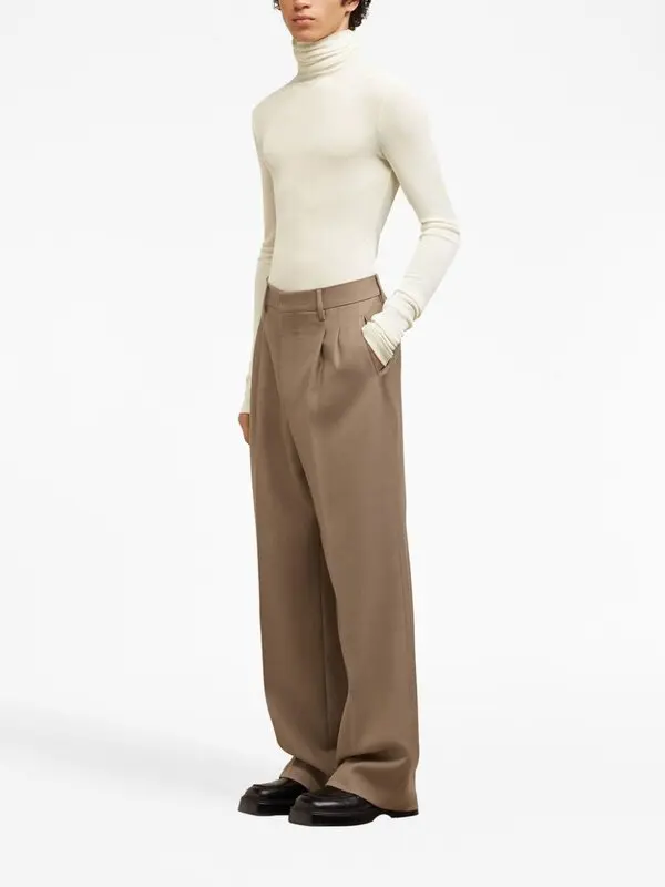 AMI Paris Ribbed Roll-neck Top - Neutrals