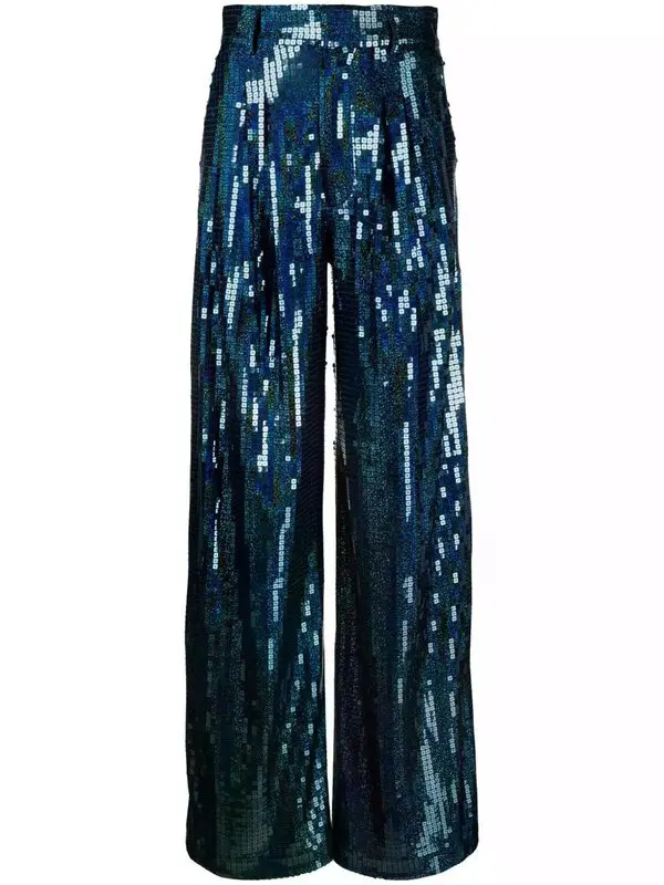 THE NEW ARRIVALS ILKYAZ OZEL Mia Sequinned Wide-leg Trousers - Blue