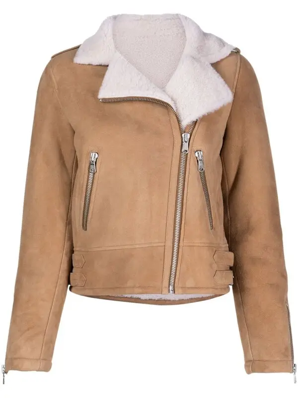 YVES SALOMON Shearling-trim Leather Biker Jacket - Neutrals