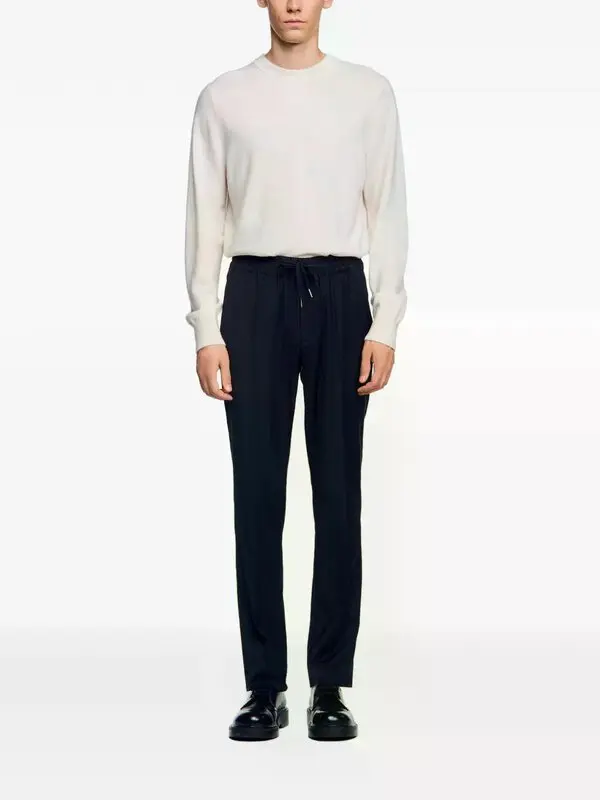 Sandro Elasticated Straight-leg Wool-blend Trousers - Blue