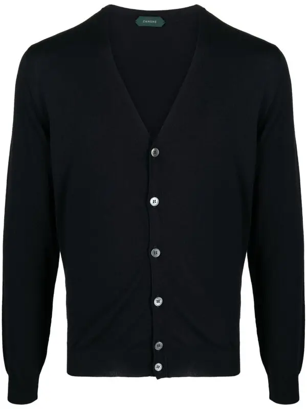 ZANONE Plunging V-neck Fine-knit Cardigan - Blue