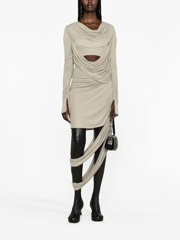 ANDREĀDAMO Draped Cut-out Mini Dress - Grey
