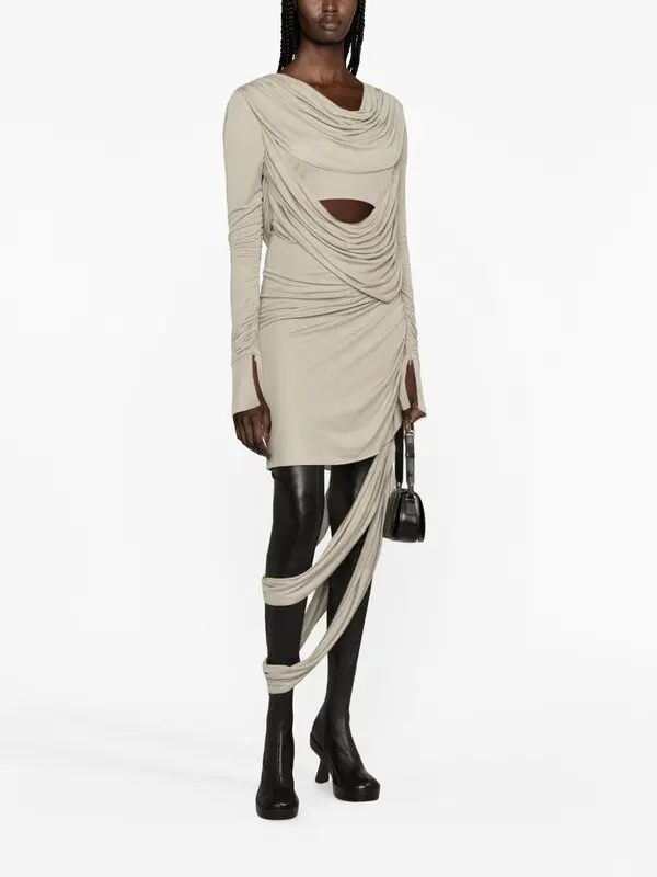 ANDREĀDAMO Draped Cut-out Mini Dress - Grey