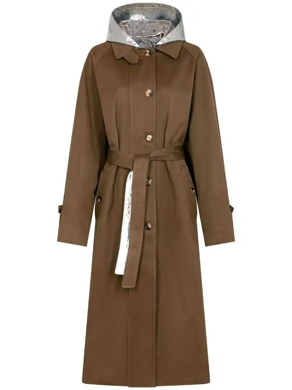 Rabanne Laminated-Panel Hooded Trench Coat In Green 30% Off