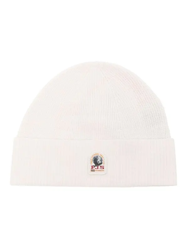 PARAJUMPERS Logo-patch Ribbed-knit Beanie - White