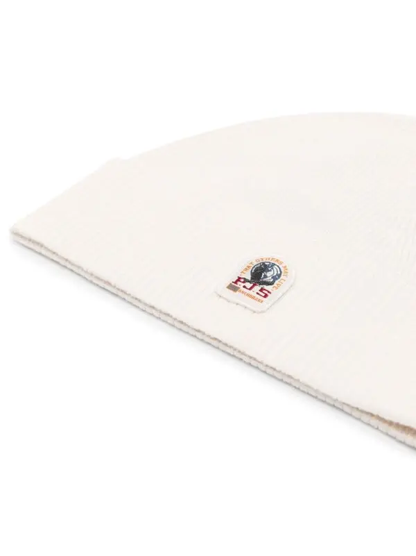 PARAJUMPERS Logo-patch Ribbed-knit Beanie - White
