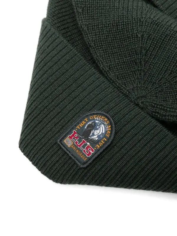PARAJUMPERS Logo-patch Ribbed-knit Beanie - Green