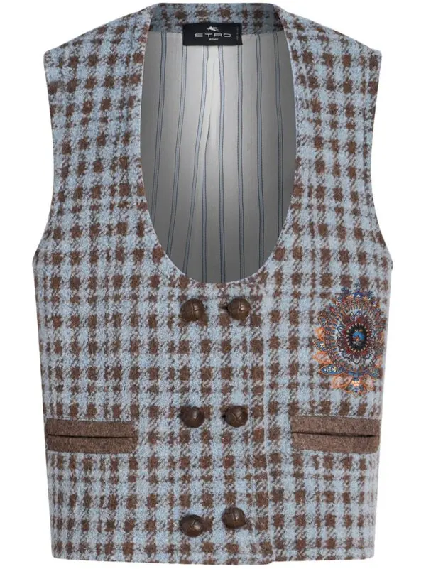 Etro Houndstooth Embroidered Gilet - Blue