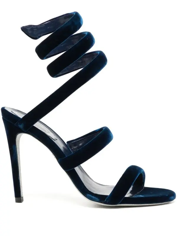 Rene Caovilla Cleo 100mm Velvet-finish Sandals - Blue