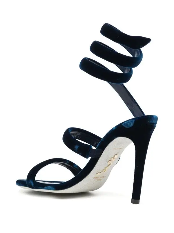 Rene Caovilla Cleo 100mm Velvet-finish Sandals - Blue