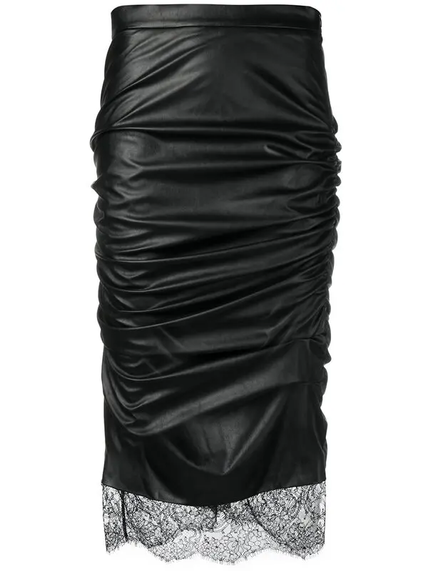 TOM FORD Ruched Eco-leather Midi Skirt - Black