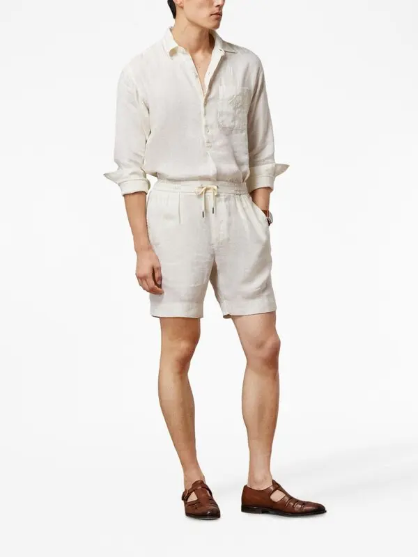 Ralph Lauren Purple Label Drawstring Linen Deck Shorts - White