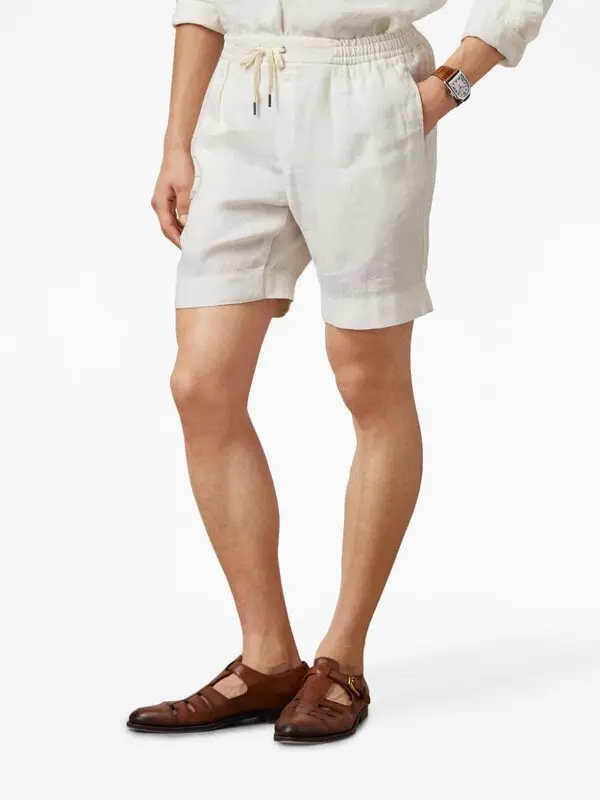 Ralph Lauren Purple Label Drawstring Linen Deck Shorts - White