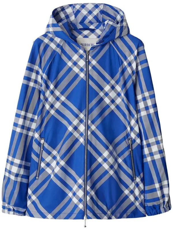 Burberry Check-pattern Hooded Jacket - Blue