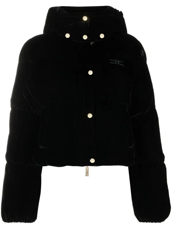 Elisabetta Franchi Velvet Hooded Puffer Jacket