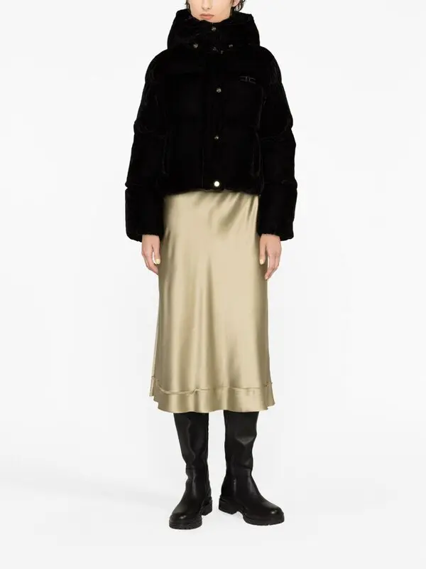 Elisabetta Franchi Velvet Hooded Puffer Jacket