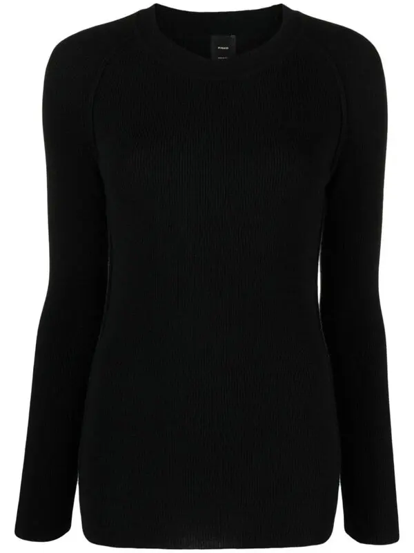 Pinko Round-neck Ribbed-knit Top - Black