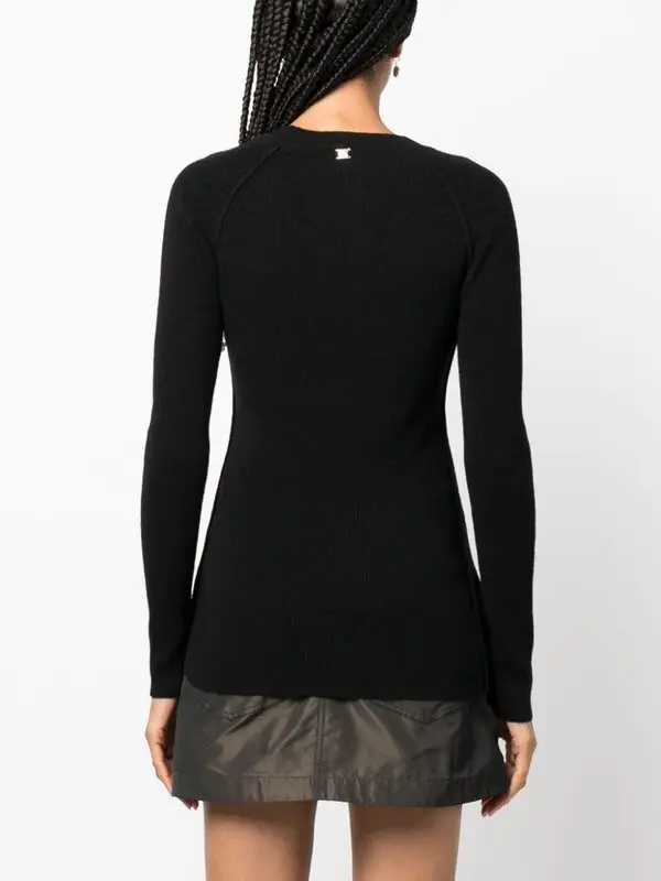 Pinko Round-neck Ribbed-knit Top - Black
