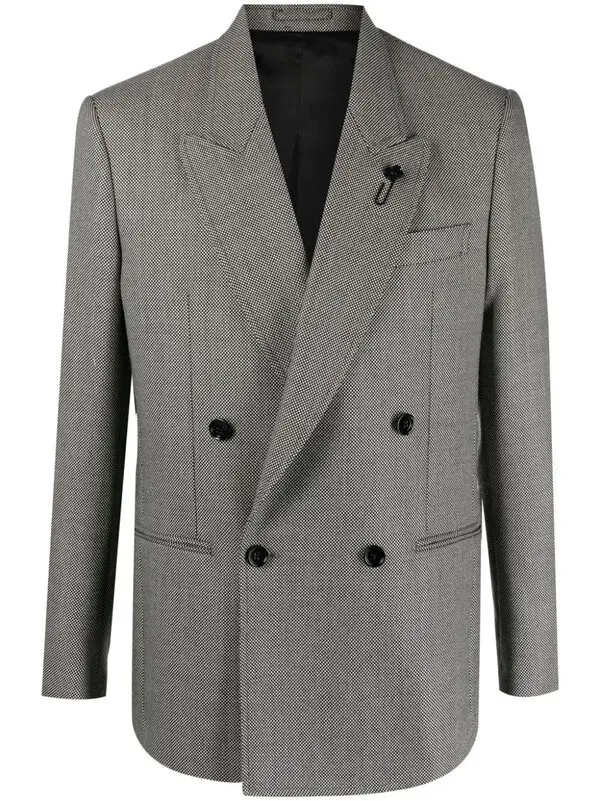 LARDINI Micro-dot Double-breasted Wool Blazer