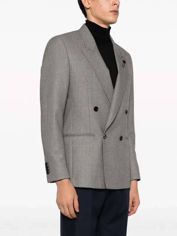 LARDINI Micro-dot Double-breasted Wool Blazer