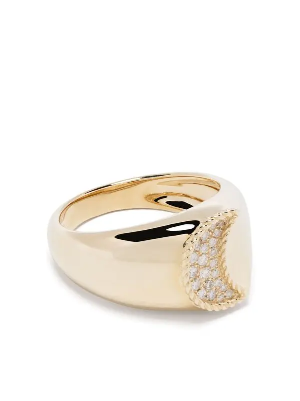 Yvonne Léon 9kt Yellow Lune Diamond Signet Ring - Gold